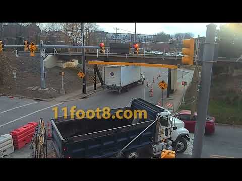 Truck turns left and hits the 11foot8+8 bridge - 11 FOOT 8
